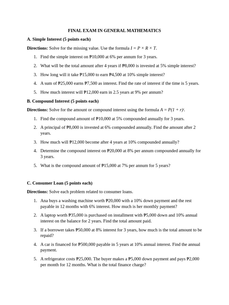 Final Exam in General Mathematics | PDF | Interest | Compound Interest