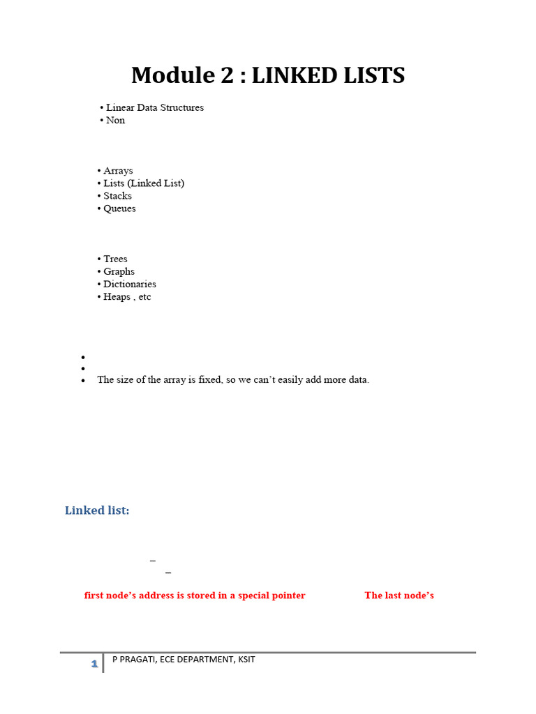 Module 2 Linked Lists IA1 | PDF | Pointer (Computer Programming ...