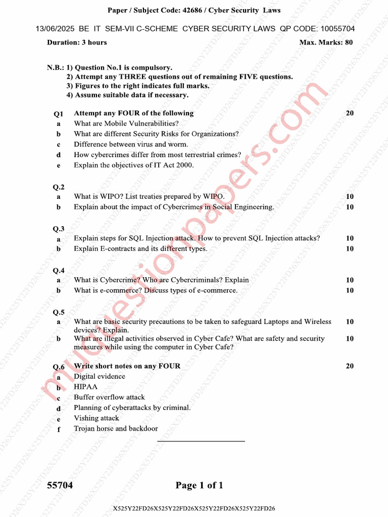 Be Information Technology Semester 7 2025 May Iloc i Cyber Security and Laws Rev 2019 c Scheme | PDF
