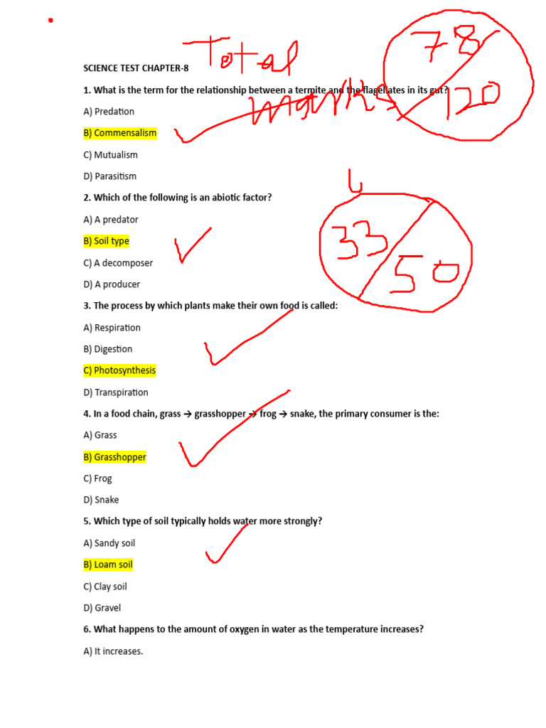 Science Chapter 8 Mock Test Result | PDF | Ecosystem | Foods