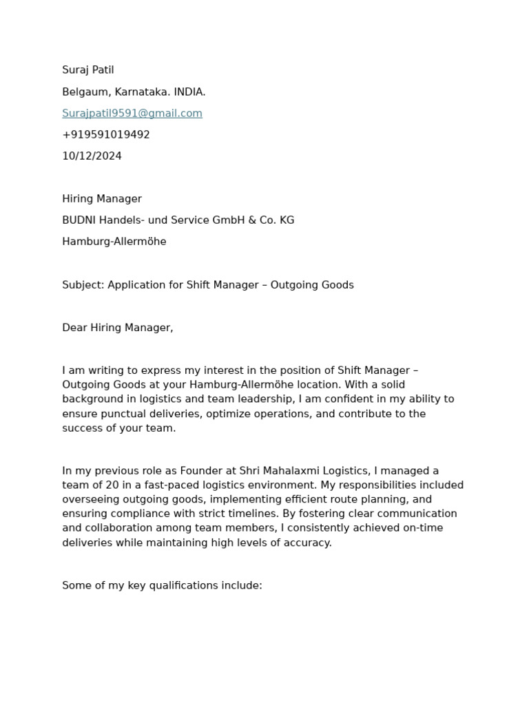 Application for Shift Manager Position | PDF