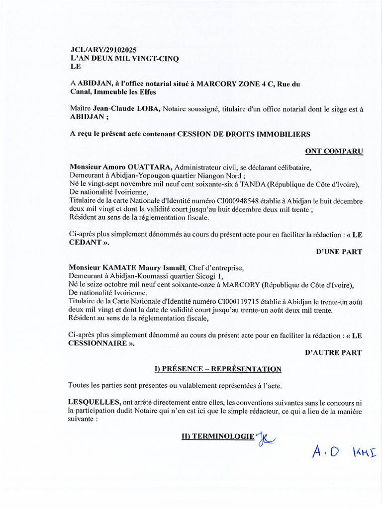 Acte de Cession Amoro Ouattara A Kamate Maury-13112025150411 | PDF