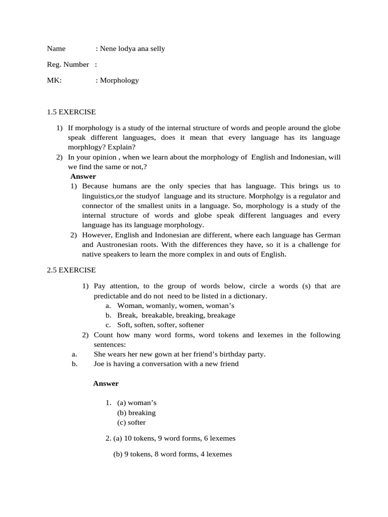 Task 1 Morphology | PDF