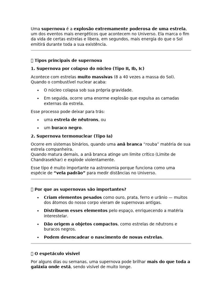 Supernovas: Tipos e Importância no Universo | PDF