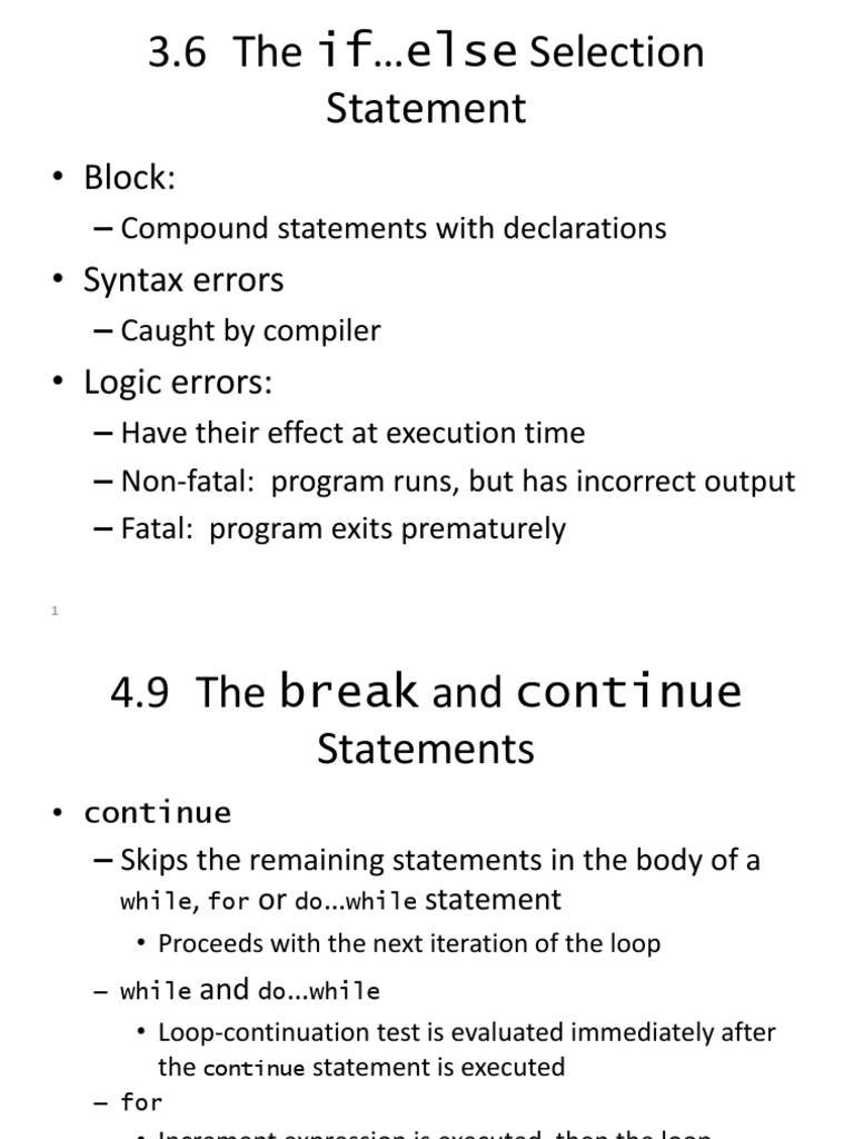 3.6 The If Else Selection Statement: - Block: - Syntax Errors - Logic Errors | PDF | Scope ...