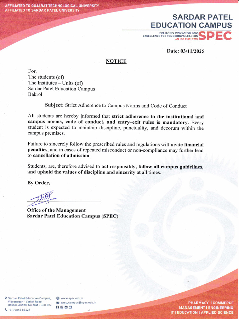 Notice For Students | PDF