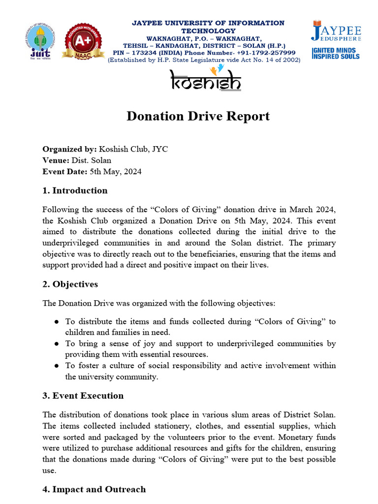 Donation Drive Impact Report 2024 | PDF