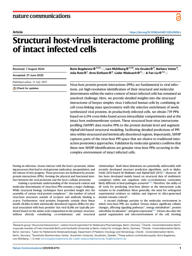 Structural Host-Virus Interactome Profiling of Intact Infected Cells ...