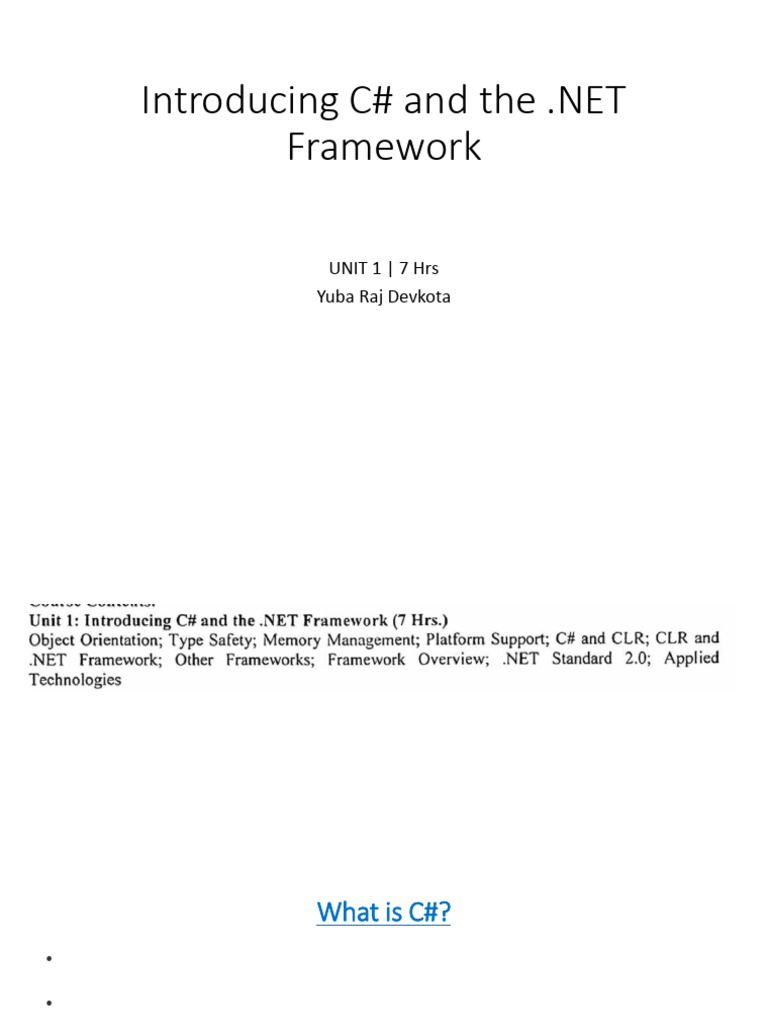 Unit1 Dotnet | PDF | C Sharp (Programming Language) | Inheritance (Object Oriented Programming)