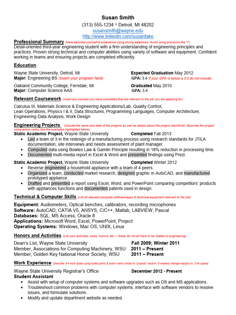Engineer Resume Template General Pre Career With Tips | PDF | Microsoft ...