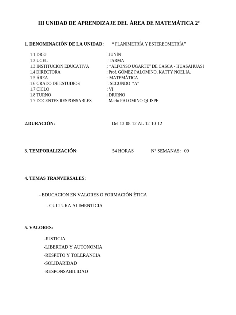 Iii Unidad de Aprendizaje Del Àrea de Matemàtica 2º | PDF ...