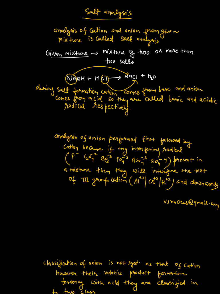 Salt Analysis - L-01 (Class Notes) - Classification of Anions | PDF