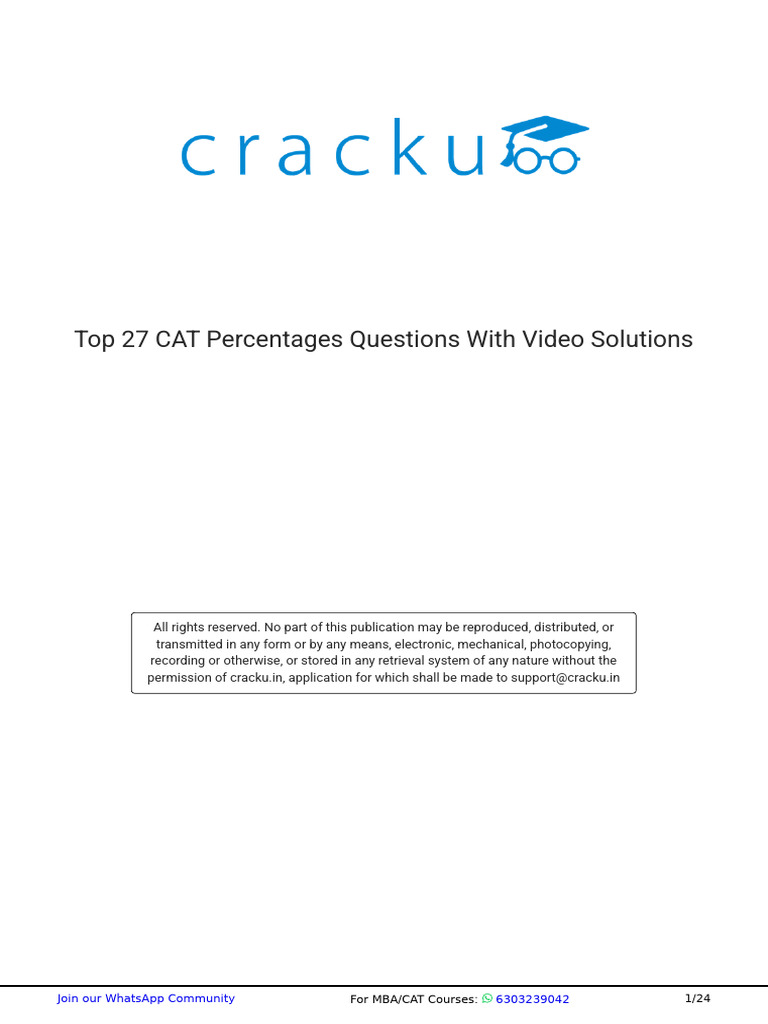 Top 27 CAT Percentages Questions With Video Solutions | PDF | Elections ...
