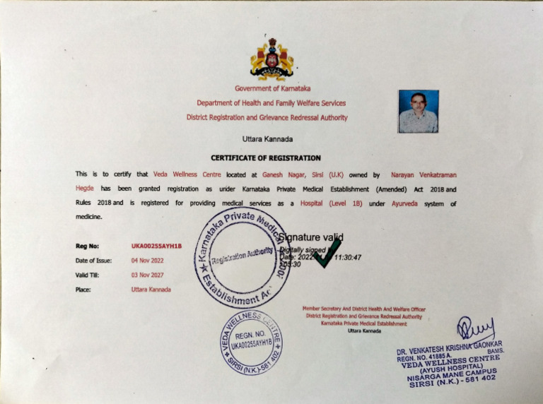 Veda Wellness Centre Registration Certificate | PDF