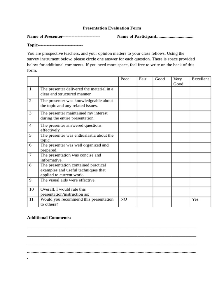 Presentation Evaluation Form | PDF