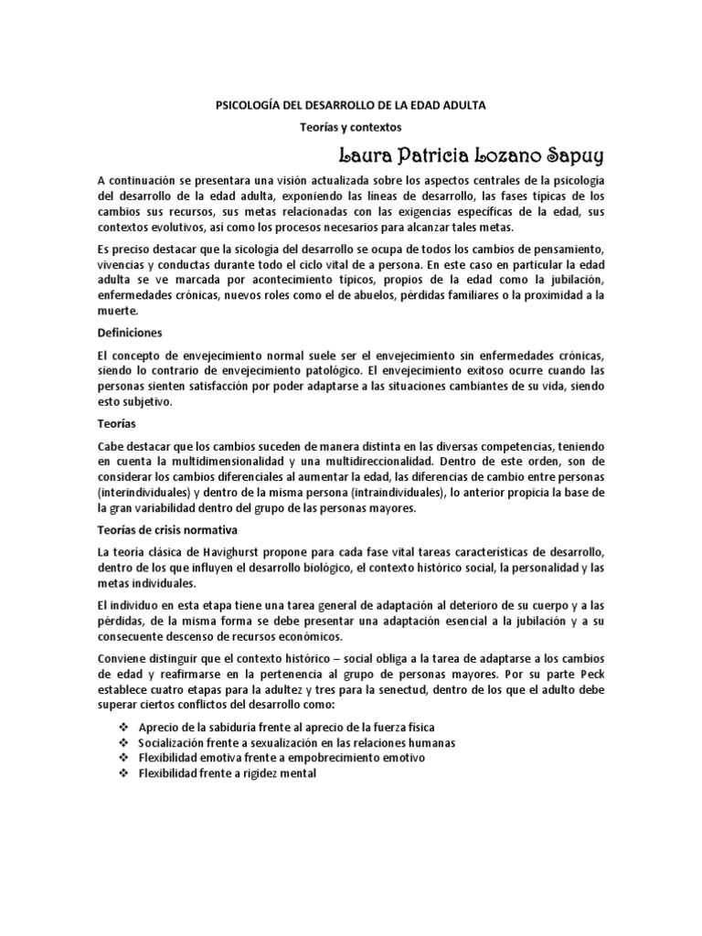 Psicología Del Desarrollo de La Edad Adulta | PDF | Adultos | Vejez