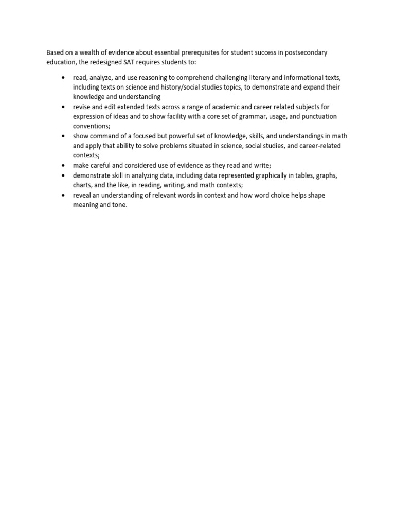 Redesigned SAT Requirements for Success | PDF