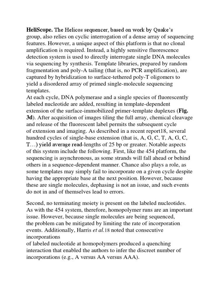 Heliscope. The Helicos Sequencer, Based On Work by Quake'S | PDF | Dna ...