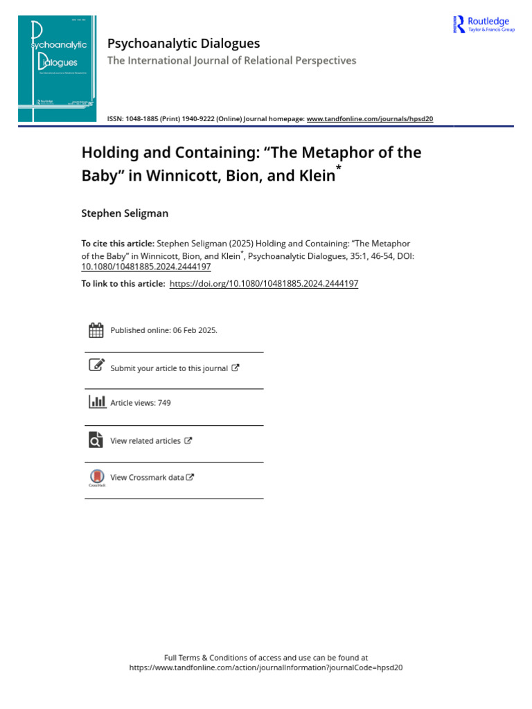 Holding and Containing The Metaphor of The Baby in Winnicott Bion and ...