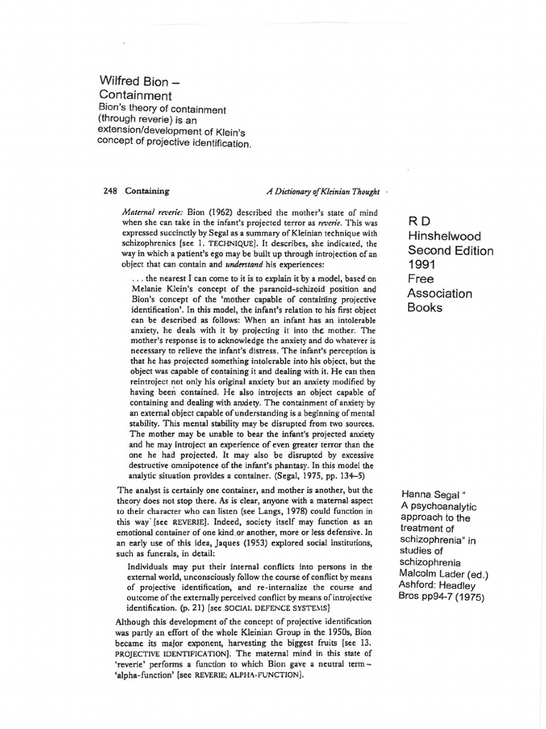 Wilfred Bion Containment | PDF