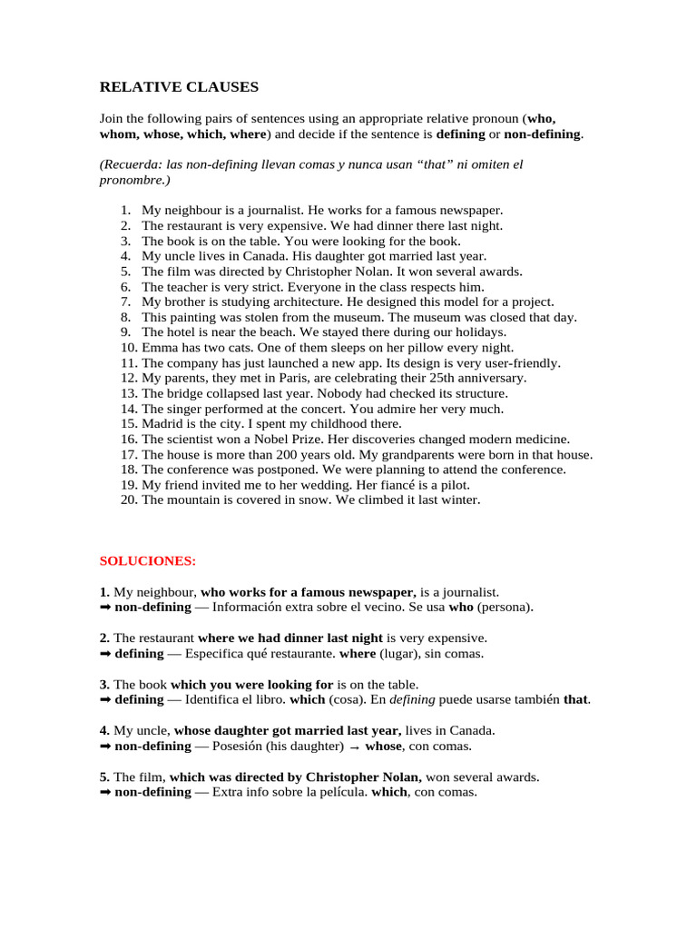 English Relative Clauses | PDF