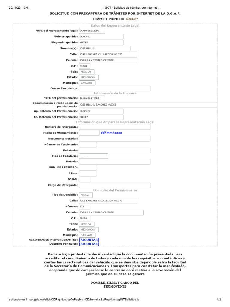 __ Sct - Solicitud de Trámites Por Alta p.fisca Jose Miguel | PDF