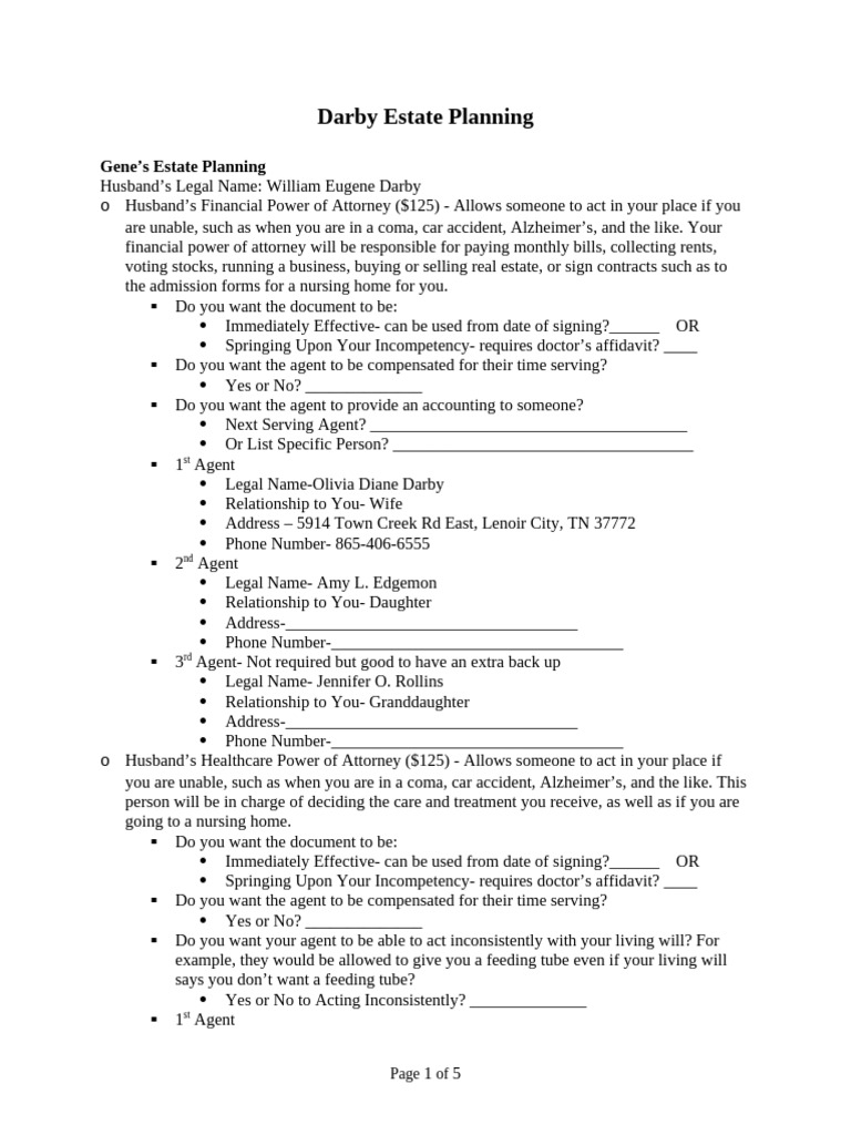 Darby Estate Planning Outline | PDF | Trustee | Private Law