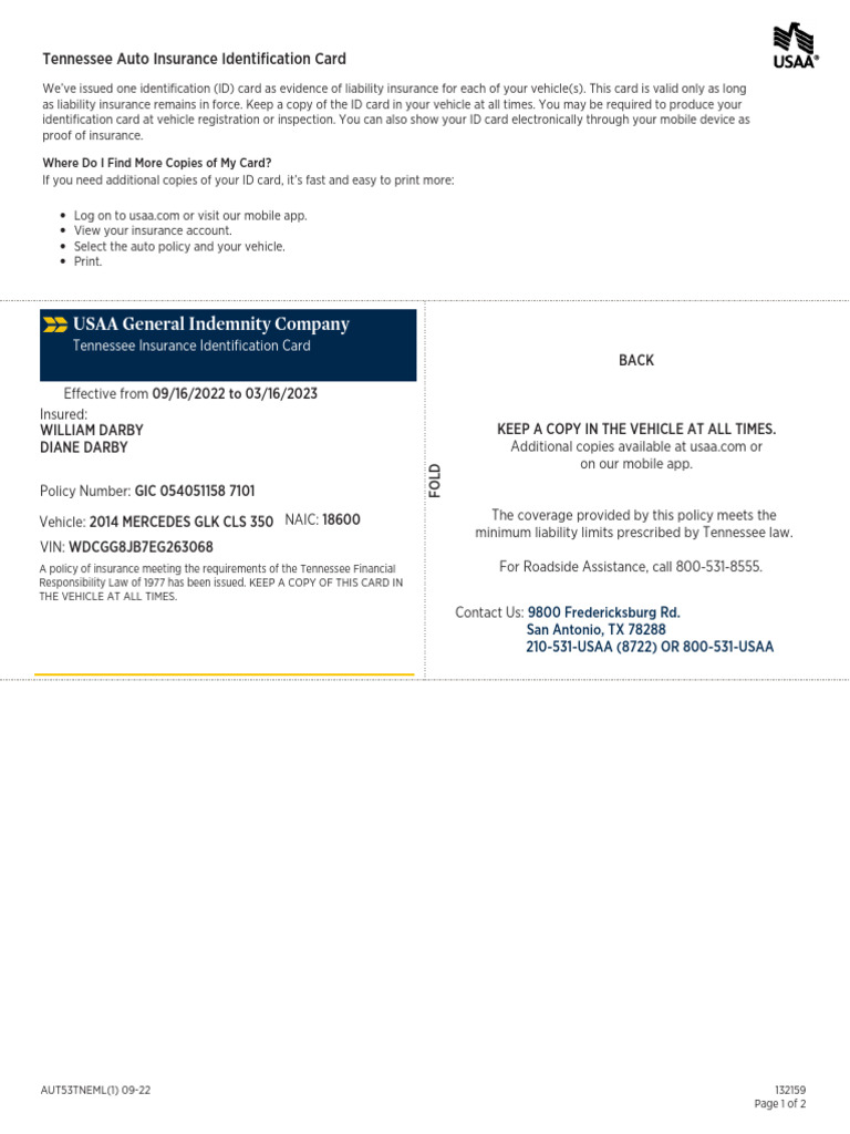 Auto Insurance ID Card - 1 | PDF | Financial Services | Business Law