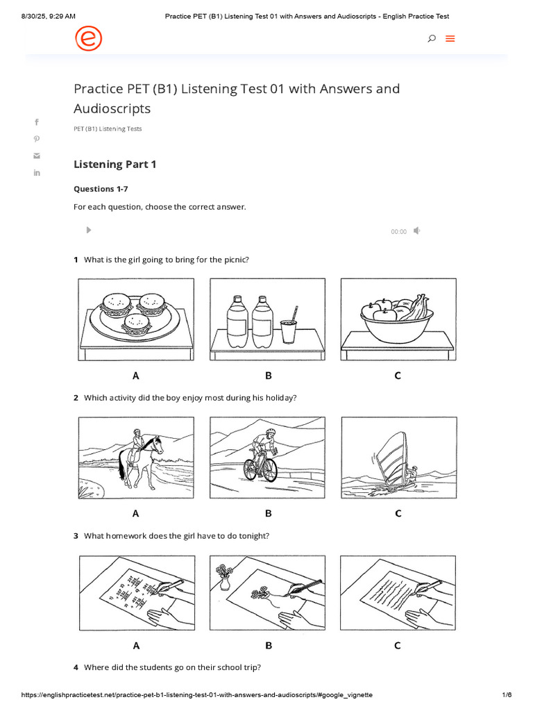 Practice PET B1 Listening Test 01 | PDF