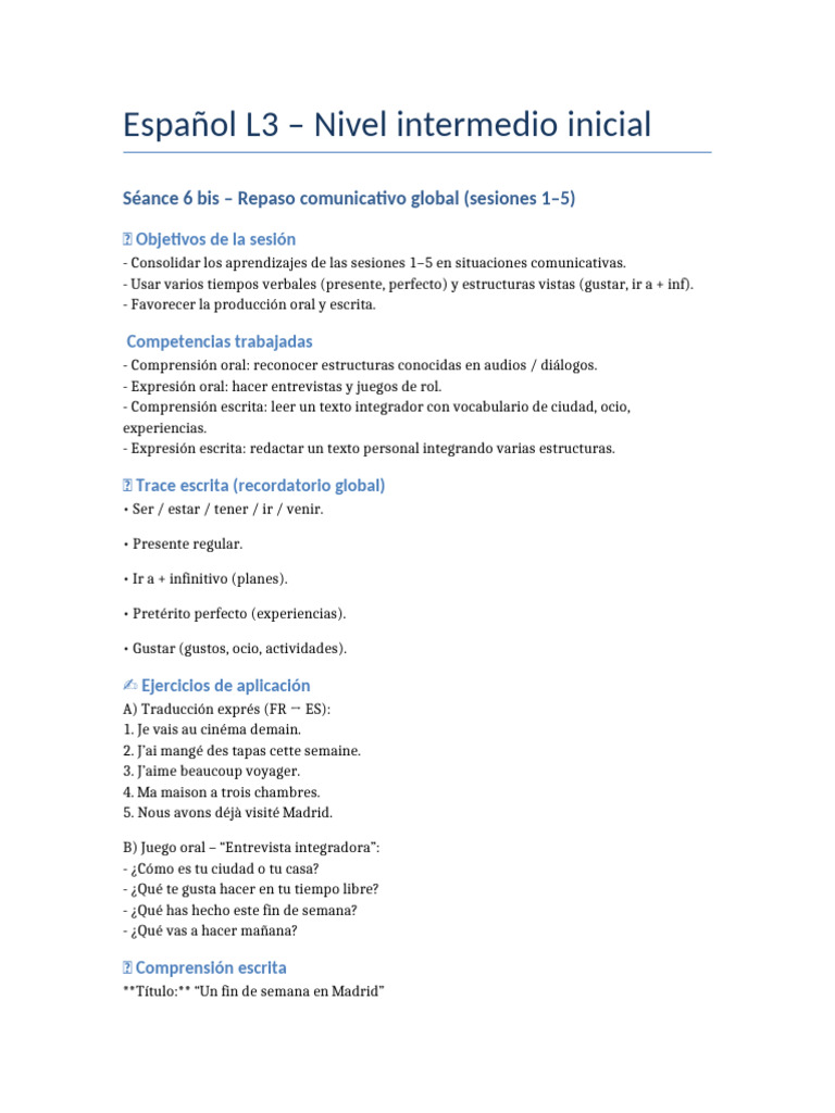 Repaso de Español L3: Comunicación y Estructuras | PDF