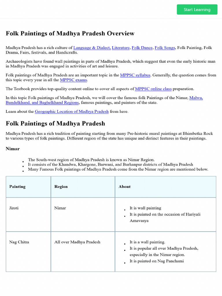 Folk Paintings of Madhya Pradesh, Famous Folk Painters of MP | PDF