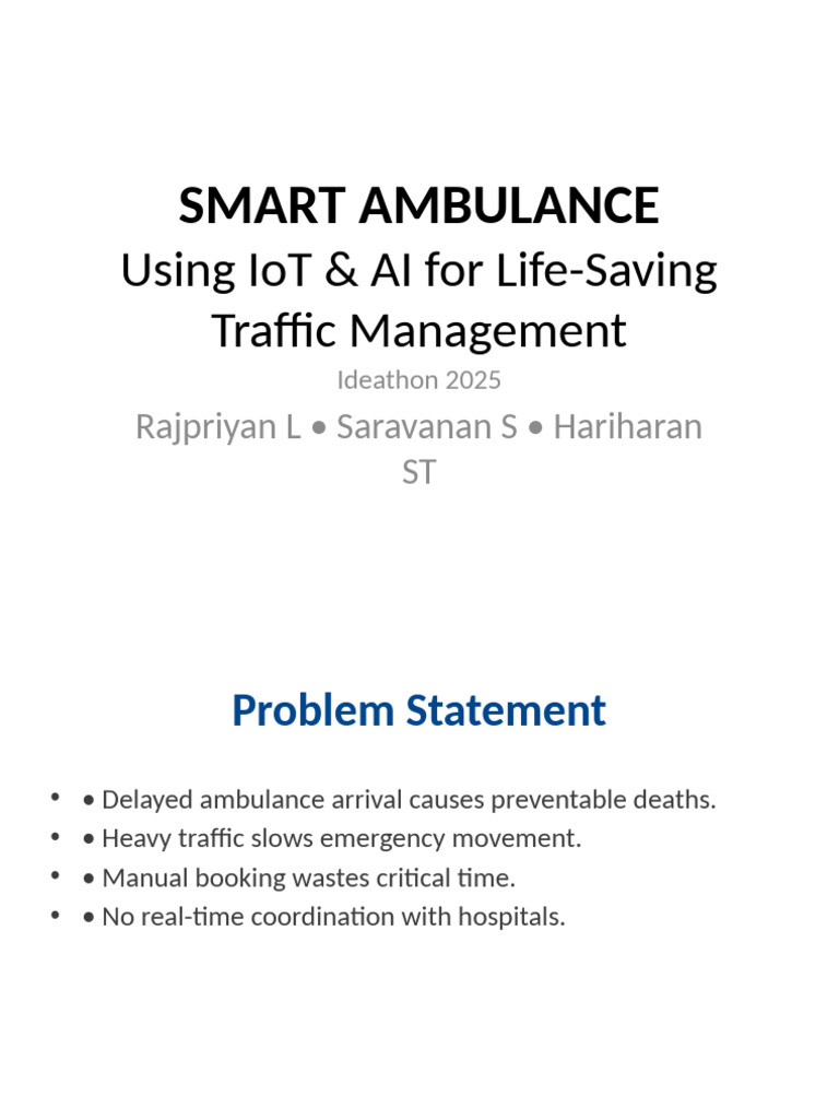 Smart Ambulance IoT & AI Solutions | PDF