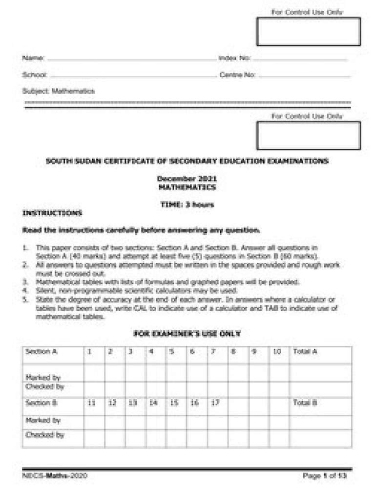 South Sudan Certificate Examination 2021 | PDF