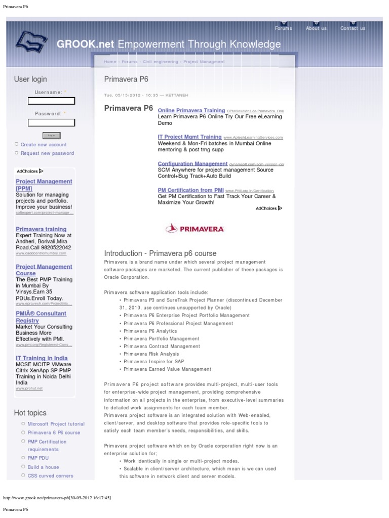 Primavera P6 Summary | PDF | Project Management | Databases