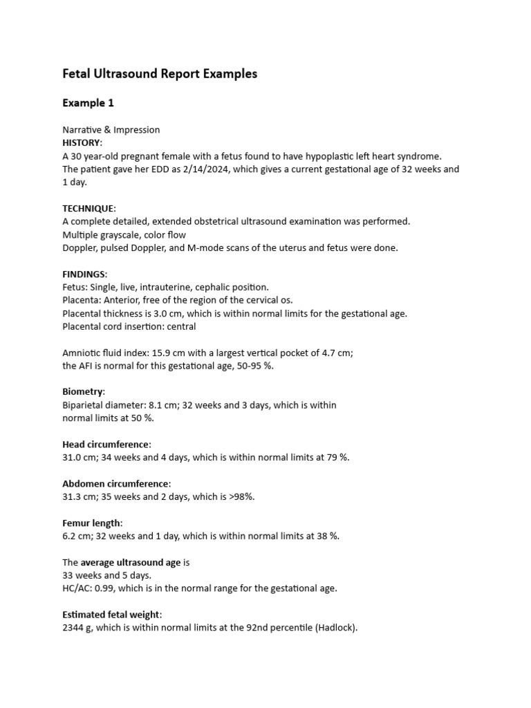 Fetal Ultrasound Report Samples | PDF | Fetus | Uterus