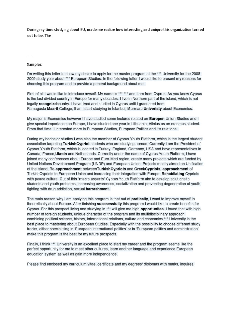 Motivation Letter | PDF | Cyprus | European Union