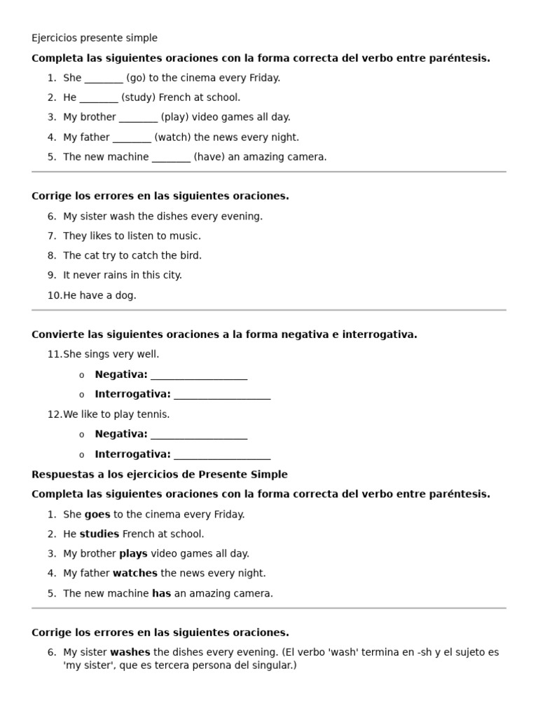 Ejercicios de Presente Simple y Continuo | PDF