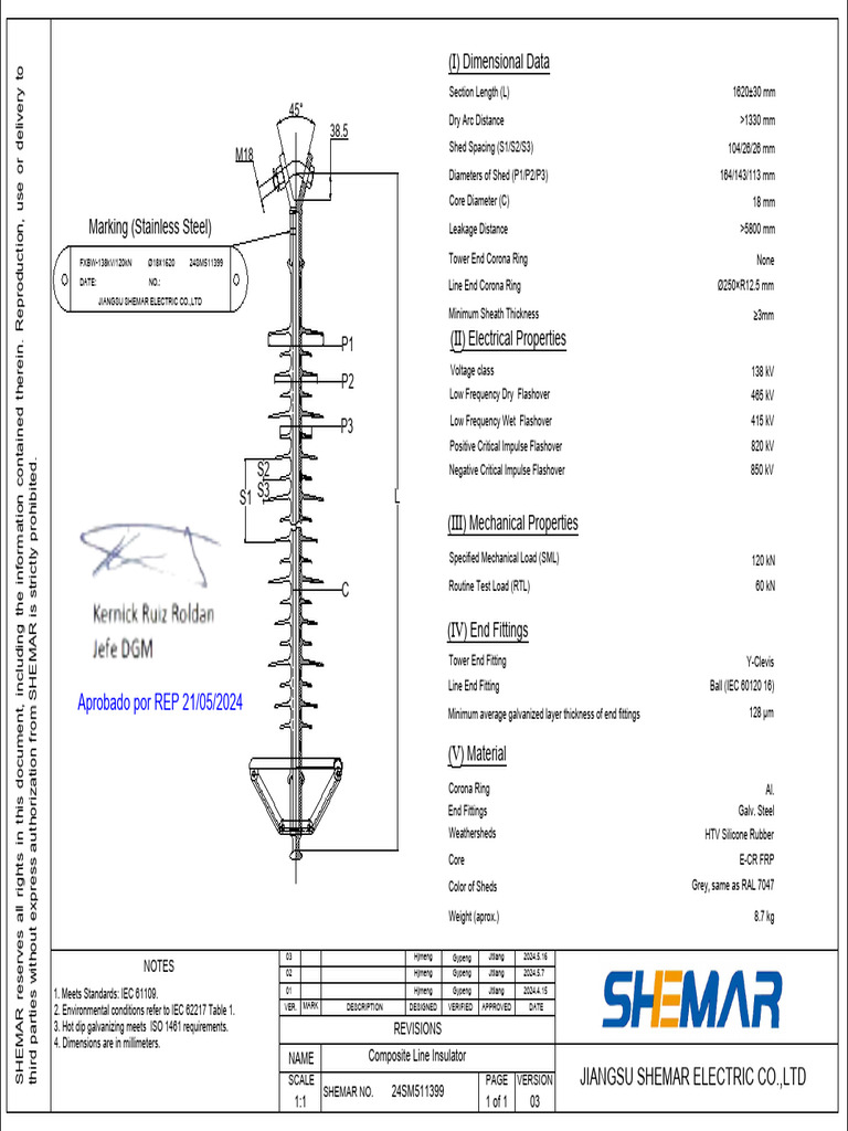 Composite Line Insulator Specifications | PDF | Insulator (Electricity ...