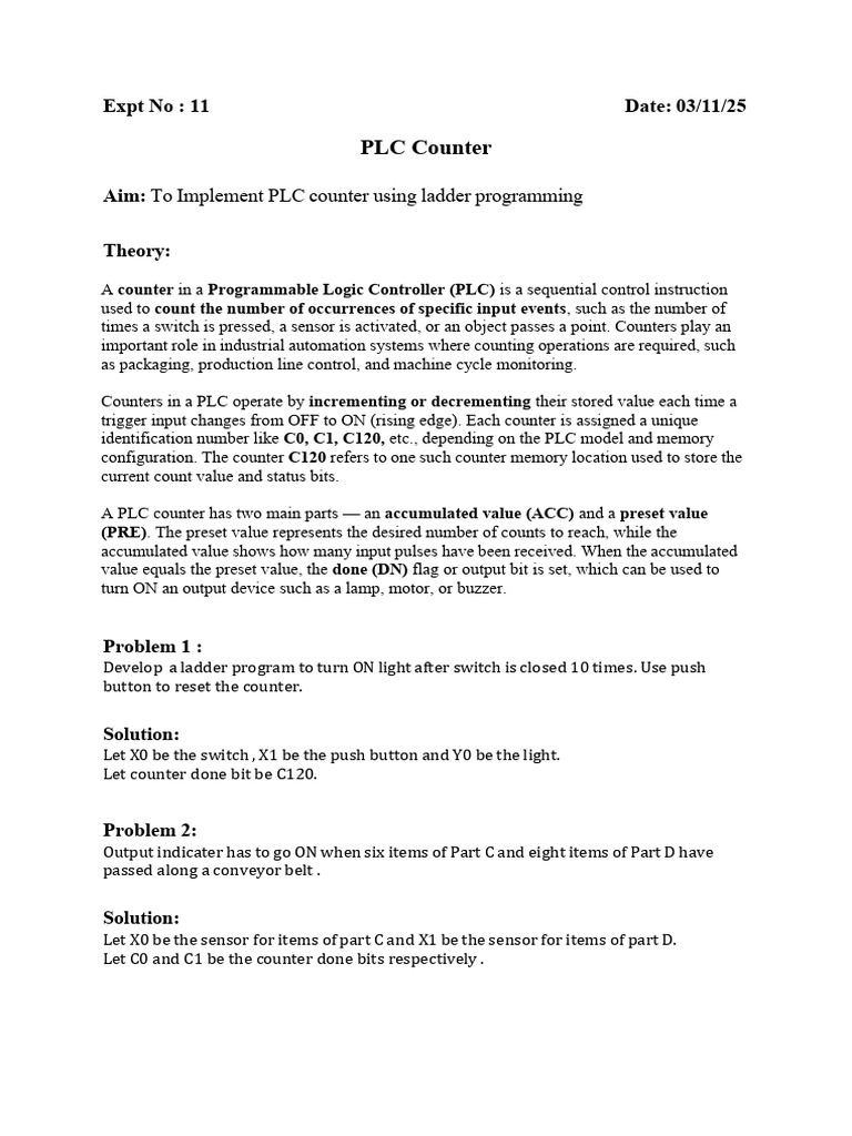 Counter exp | PDF | Programmable Logic Controller | Computer Science