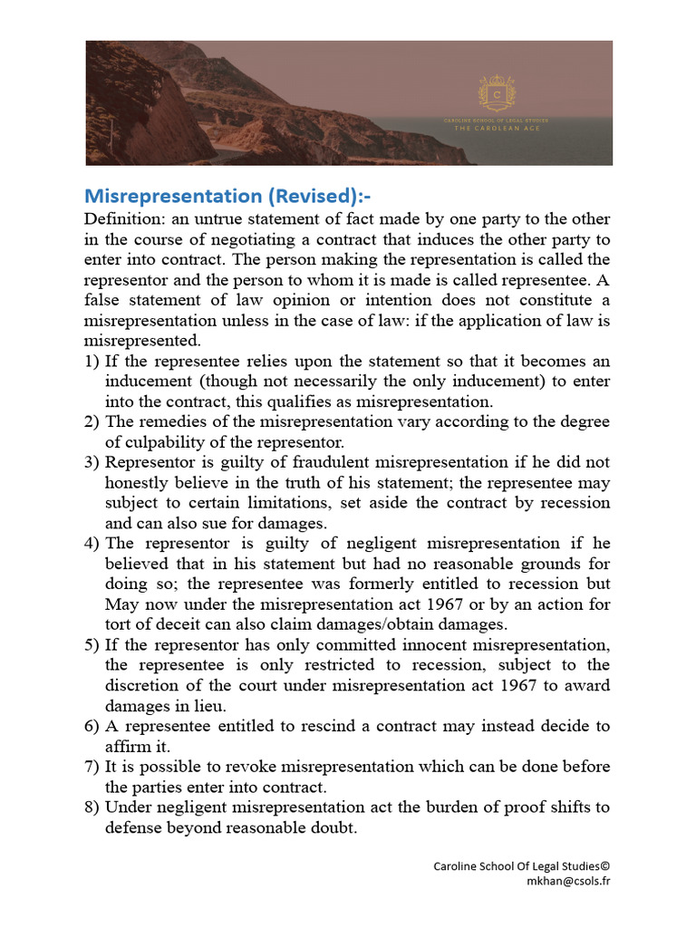 Understanding Misrepresentation in Contracts | PDF | Misrepresentation ...