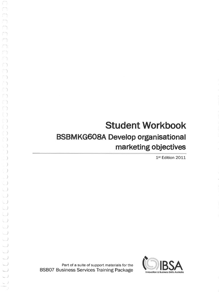 Assessment Student Workbook Develop Organisational Marketing Objectives ...