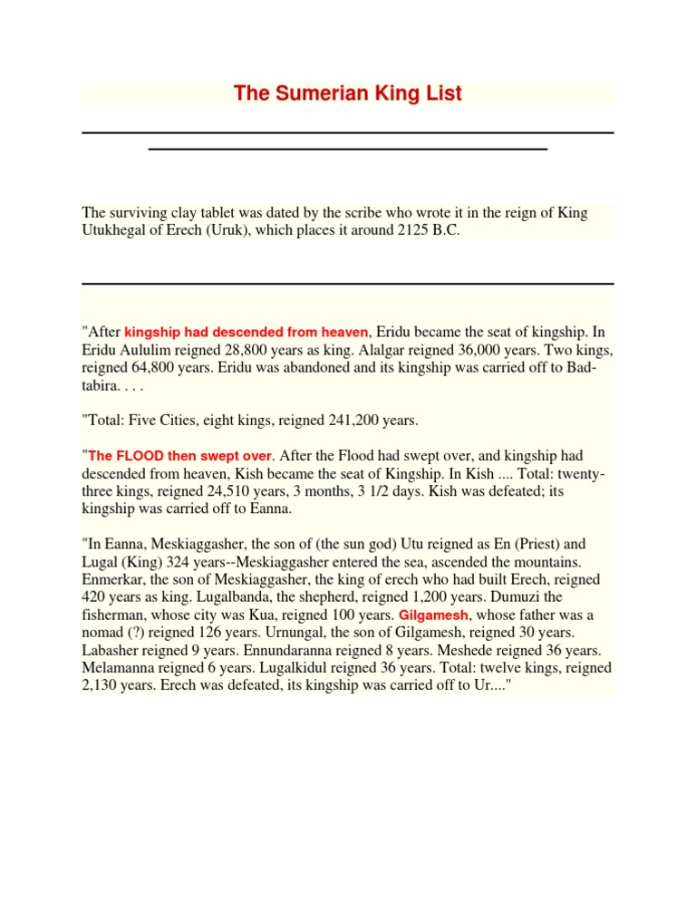 The Sumerian King List | PDF