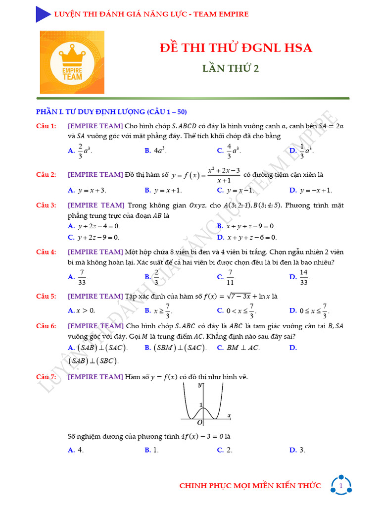 Đề Thi Thử Hsa Lần Thứ 2 | PDF