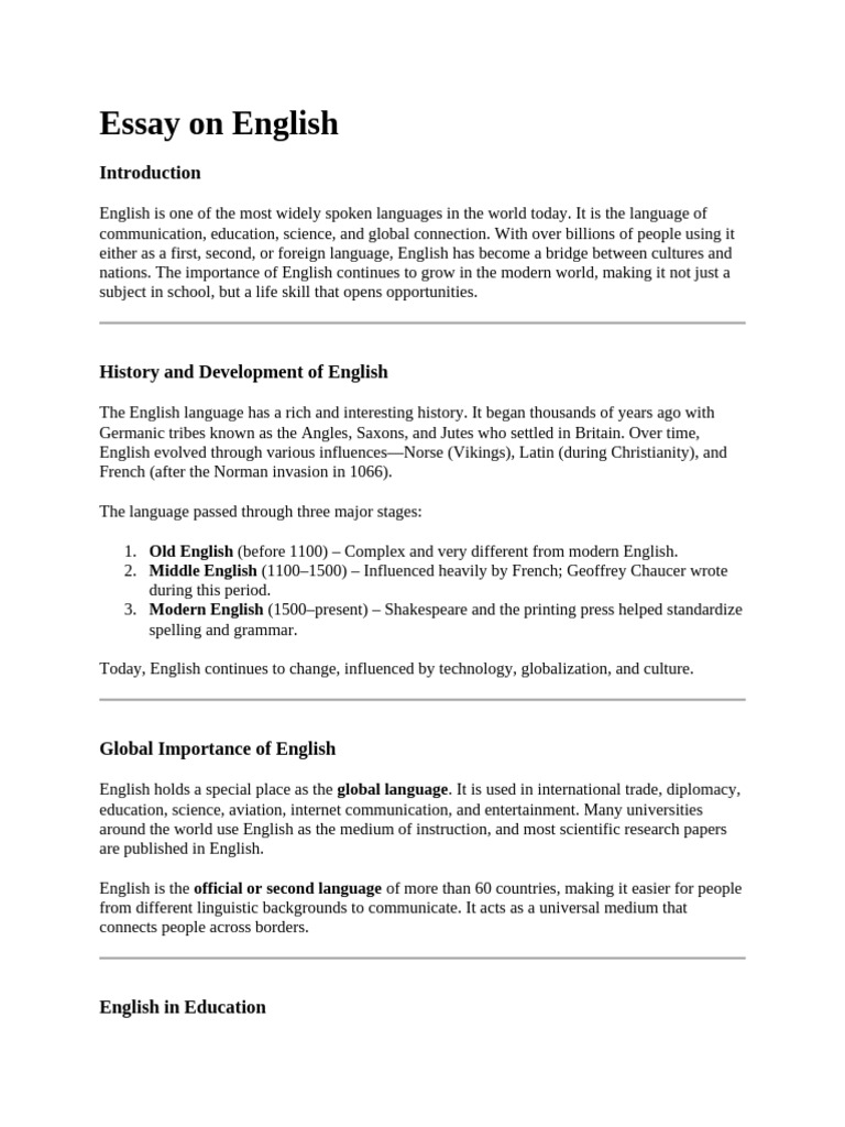 Essay on English | PDF | English Language | Human Communication