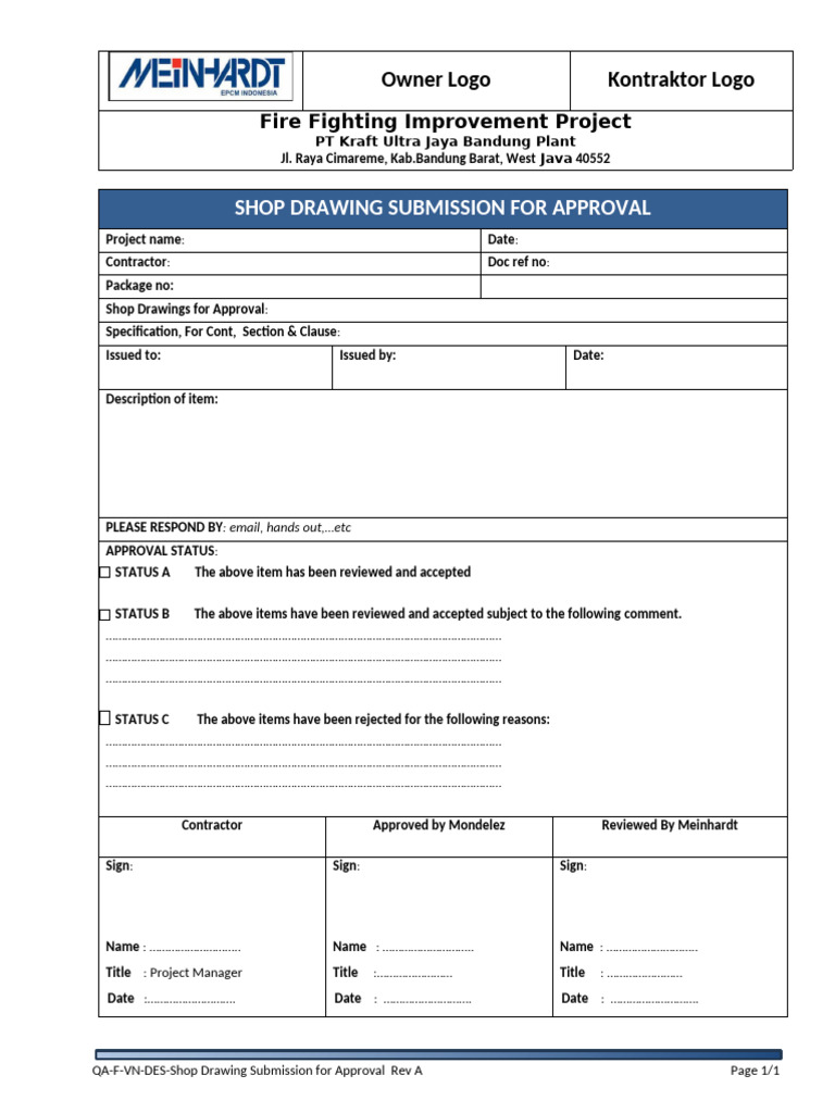 QA-F-VN-DeS-Shop Drawing Submission For Approval Rev A | PDF