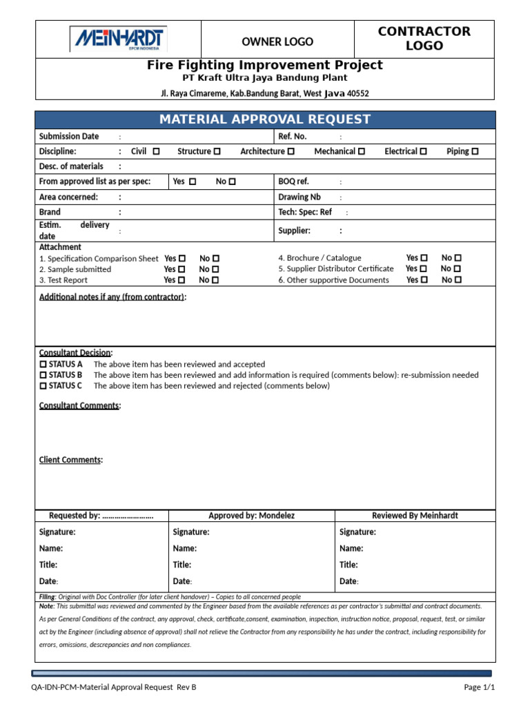 QA-IDN-PCM-Material Approval Request Rev B | PDF