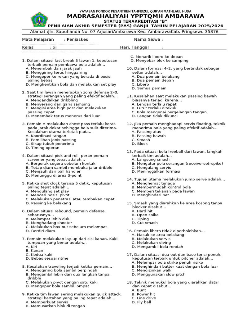 Soal Penjas Kelas Xi | PDF