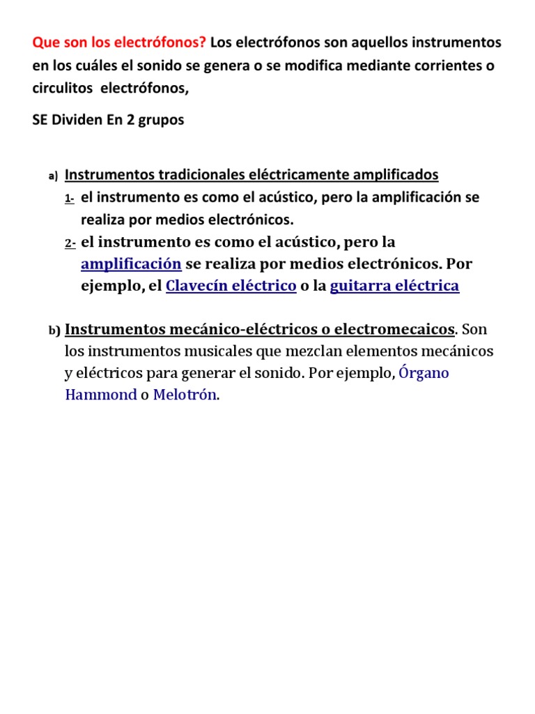 Que son los electrófonos e instrumentos eléctricos | PDF | Instrumentos ...