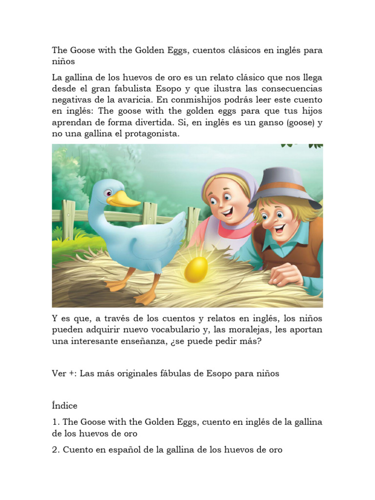Cuento en inglés: Ganso de los huevos de oro | PDF