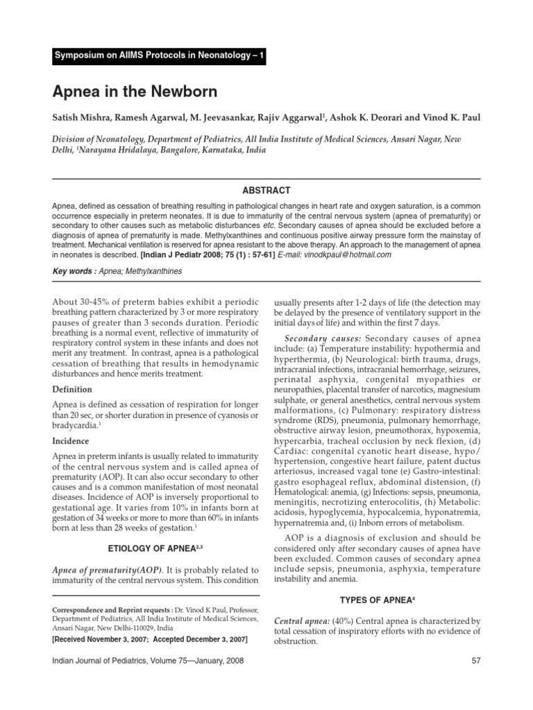 Apnea in the Newborn | PDF | Apnea | Preterm Birth
